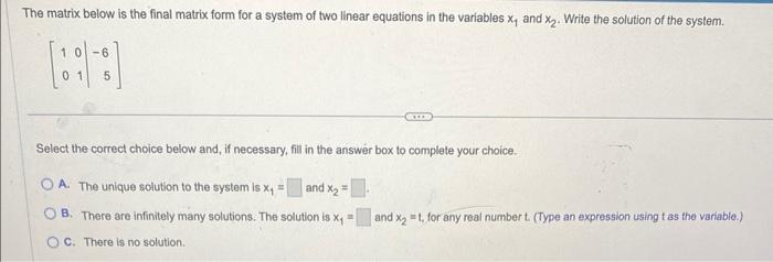 Solved Perform the row operation (−1)R1+R2→R2 on the matrix | Chegg.com