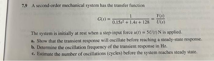Solved 7.9 A second-order mechanical system has the transfer | Chegg.com