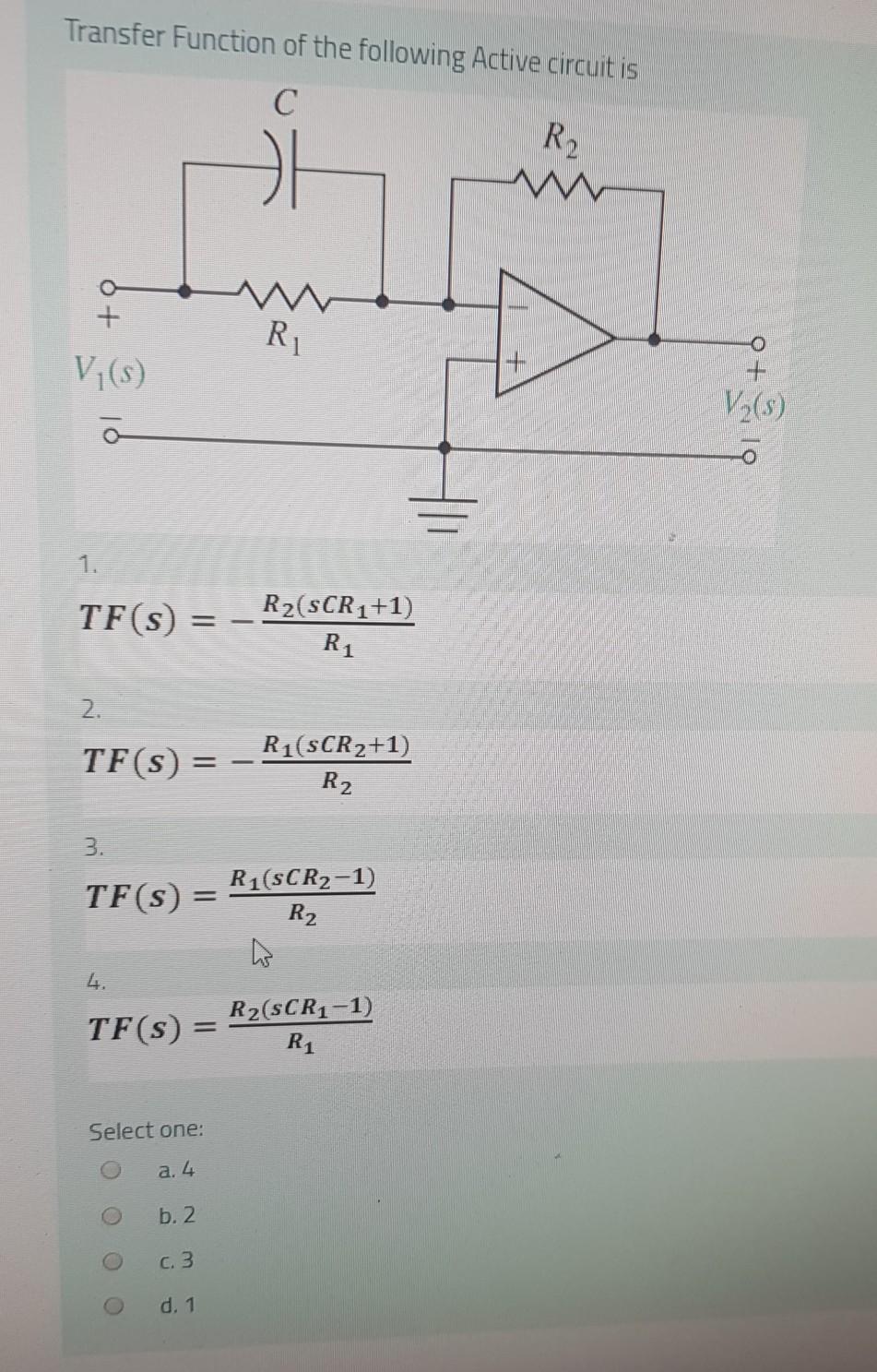 Solved Transfer Function of the following Active circuit is | Chegg.com