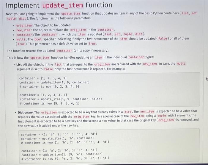 Solved you are going to implement the update_item function | Chegg.com
