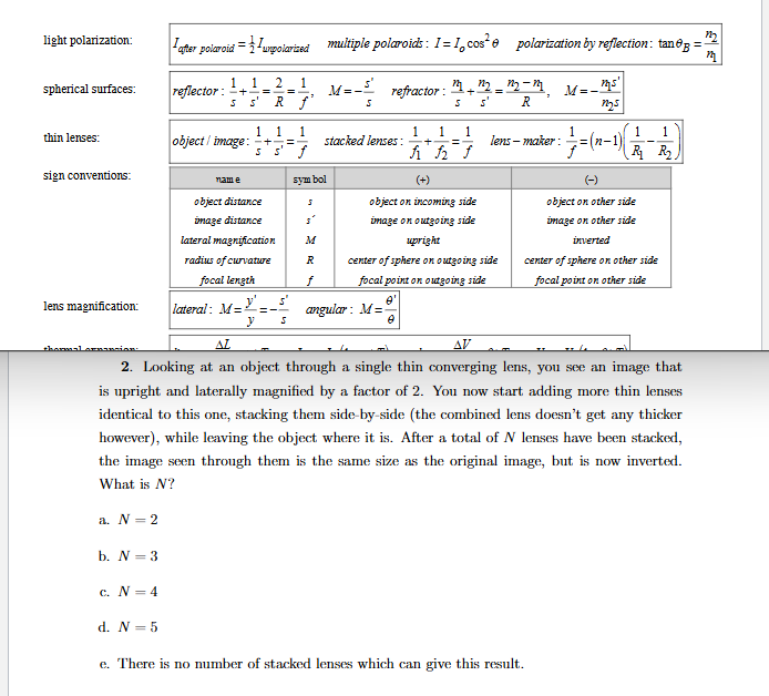 Solved PHYSICS 2 , ﻿ATTACHED IS ﻿A FORMULA SHEET AND | Chegg.com