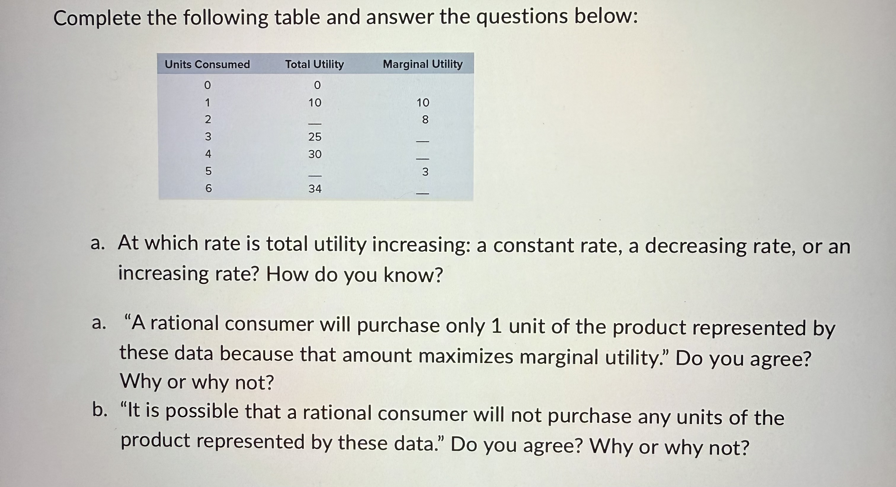 Solved Complete the following table and answer the questions | Chegg.com