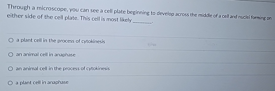 Solved Through a microscope, you can see a cell plate | Chegg.com