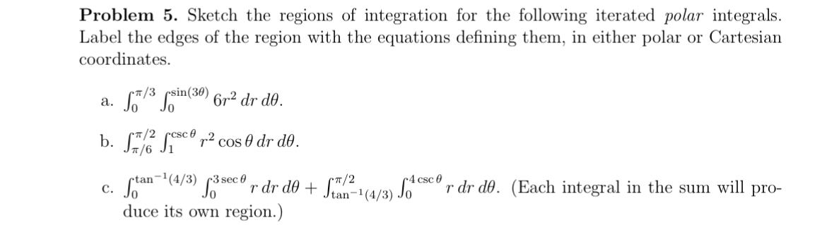 Solved Problem 5. ﻿Sketch the regions of integration for the | Chegg.com