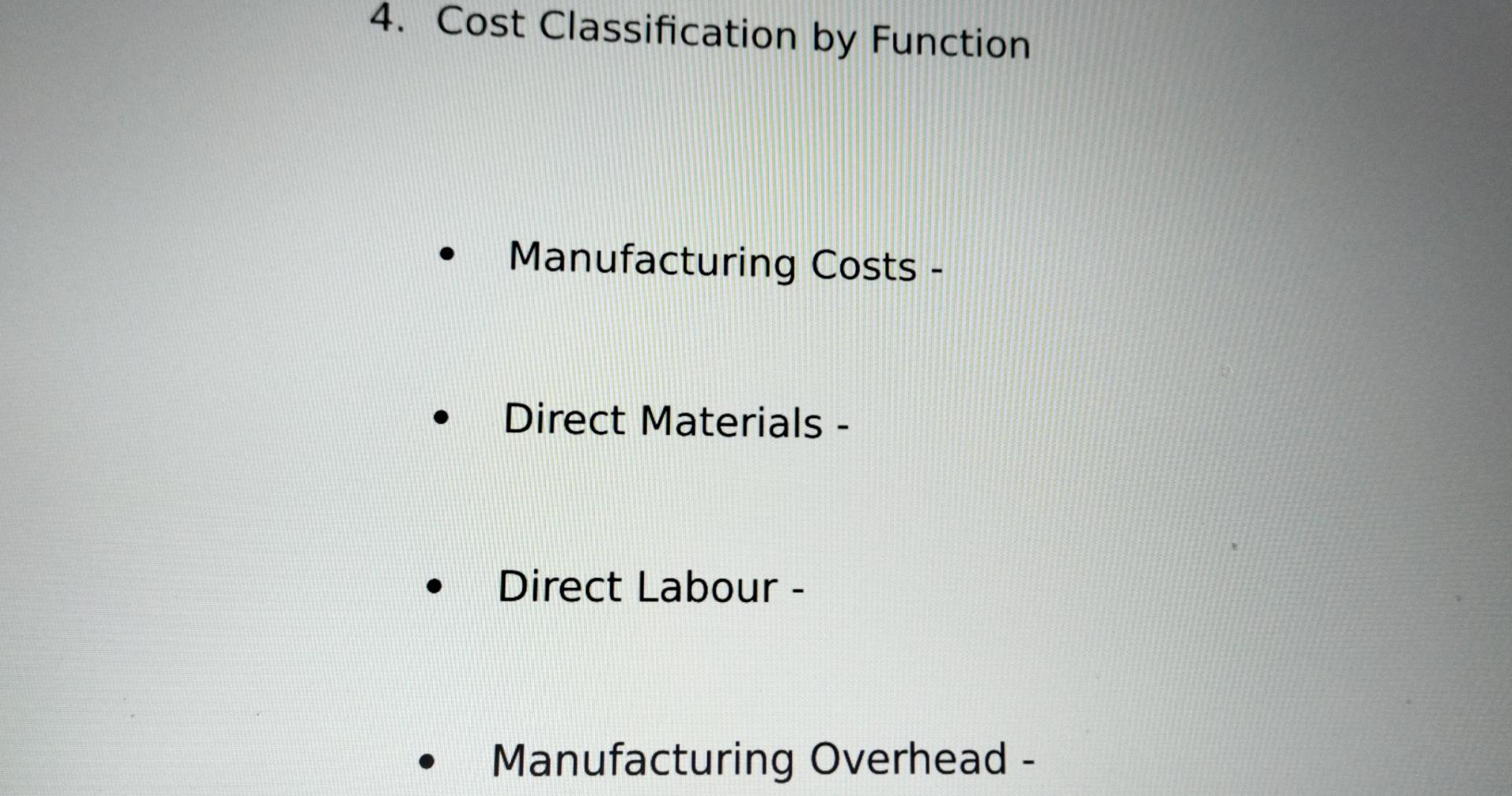 Solved 4. Cost Classification by Function Manufacturing | Chegg.com