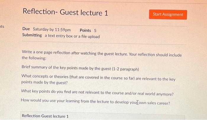 nts Reflection- Guest lecture 1 Due Saturday by | Chegg.com