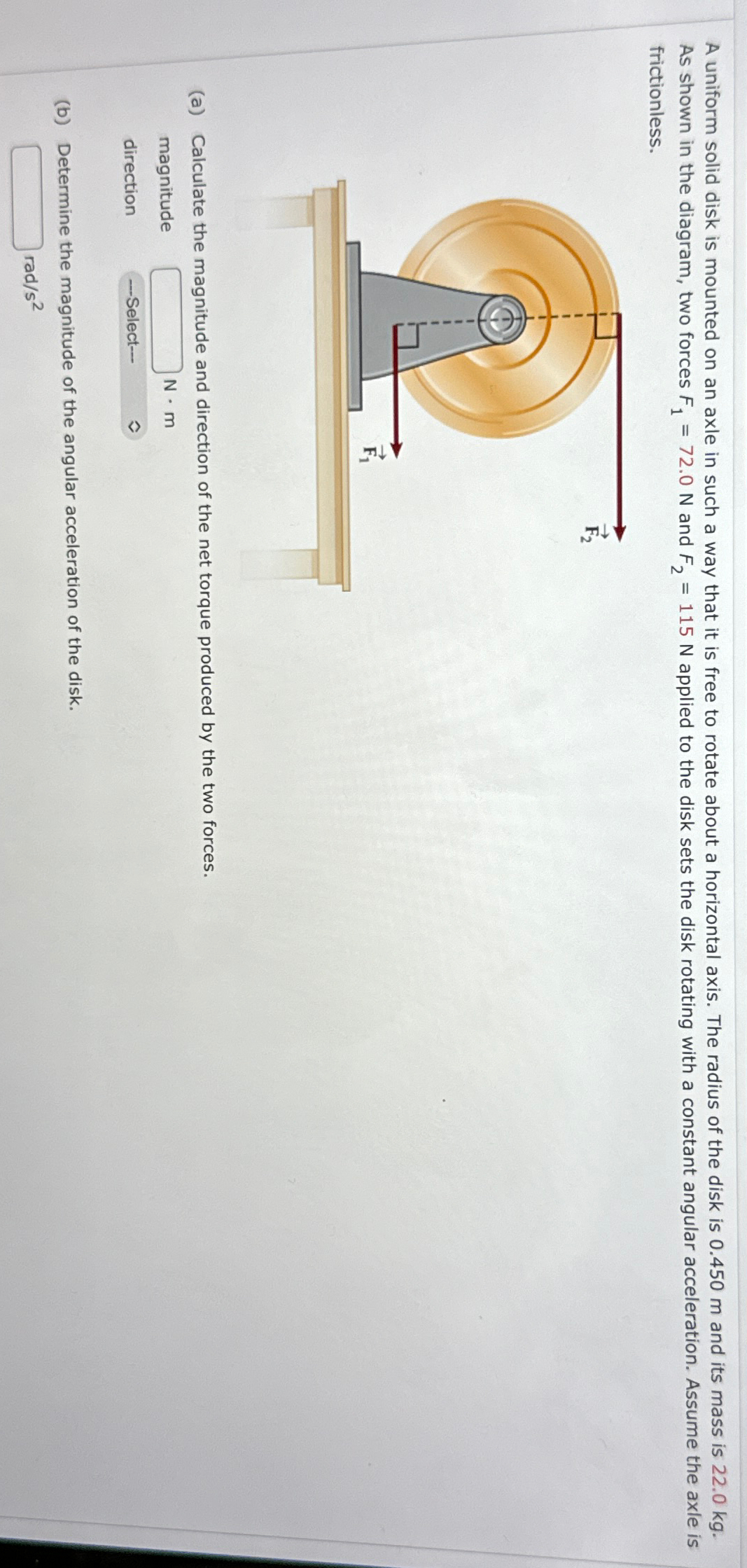 Solved A uniform solid disk is mounted on an axle in such a | Chegg.com