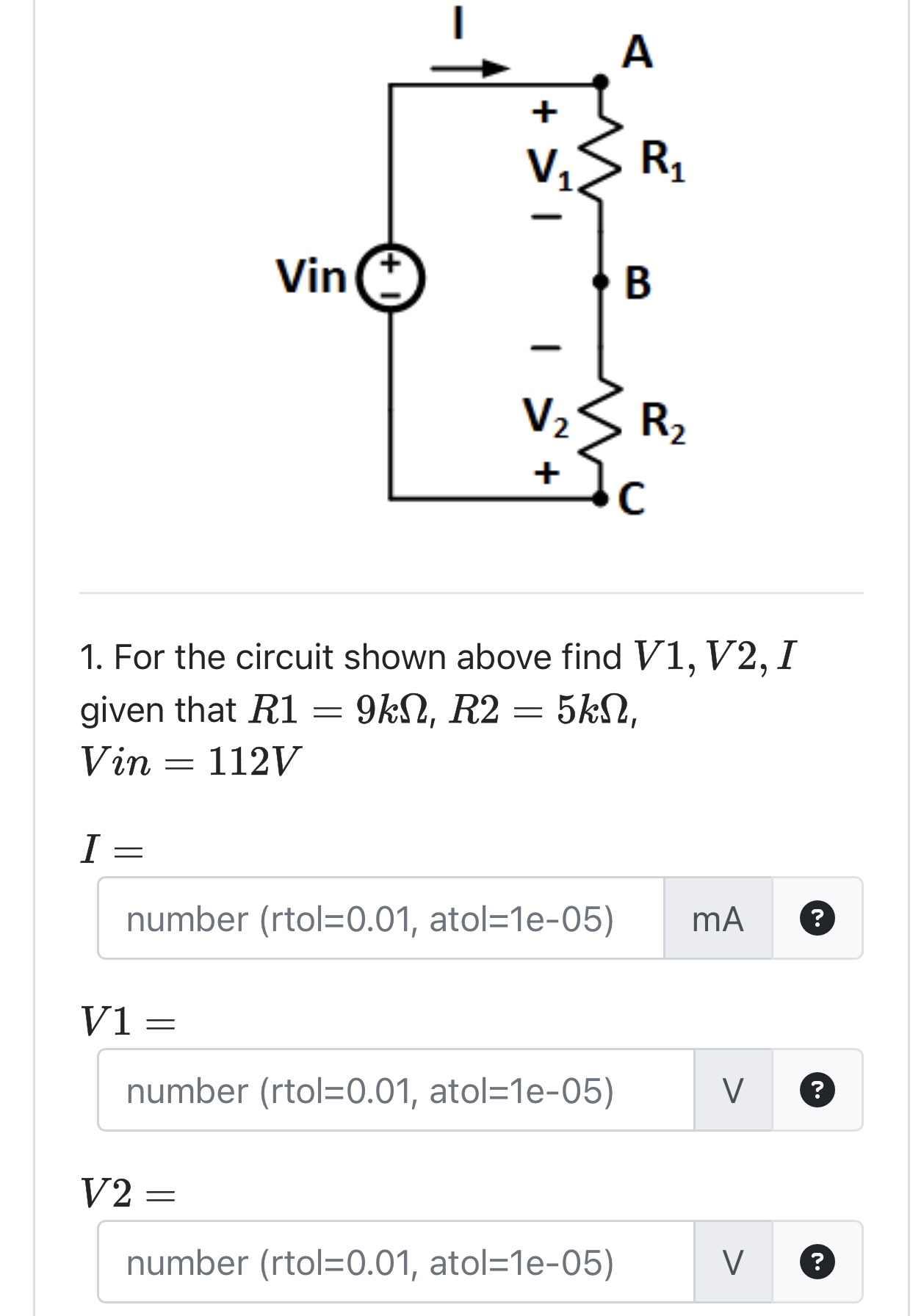 Solved For the circuit shown above find V1,V2,I given that | Chegg.com