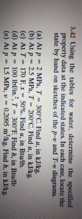 Solved 3.42 Using the tables for water, determine the | Chegg.com