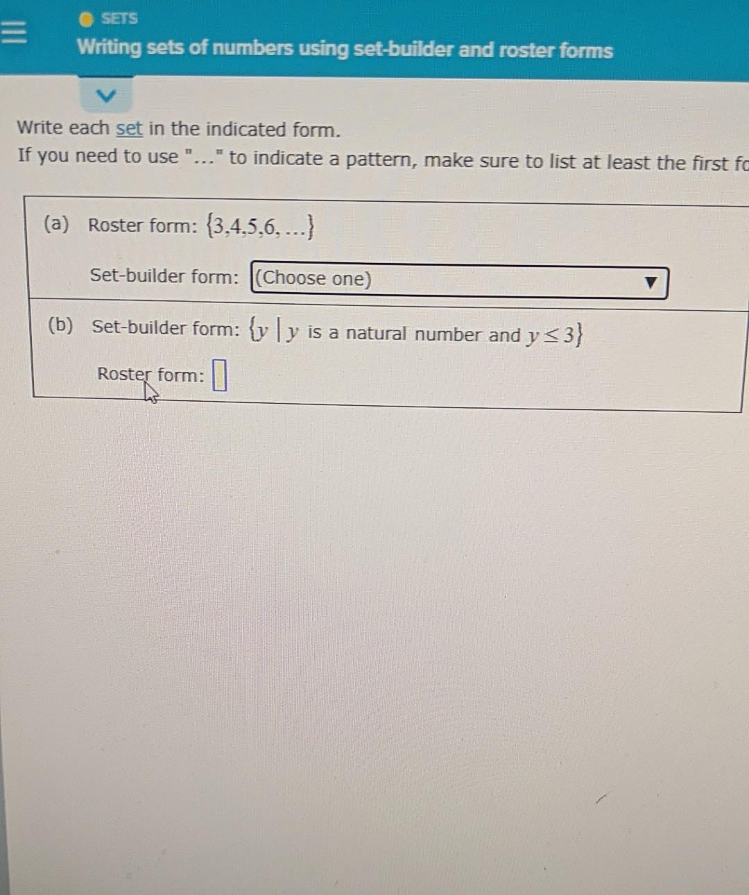 Solved SETS = Writing sets of numbers using set-builder and | Chegg.com
