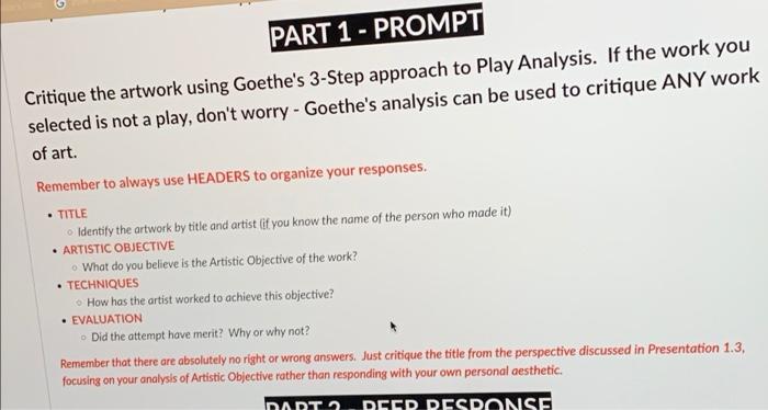 PART 1 - PROMPT Critique the artwork using Goethe's | Chegg.com