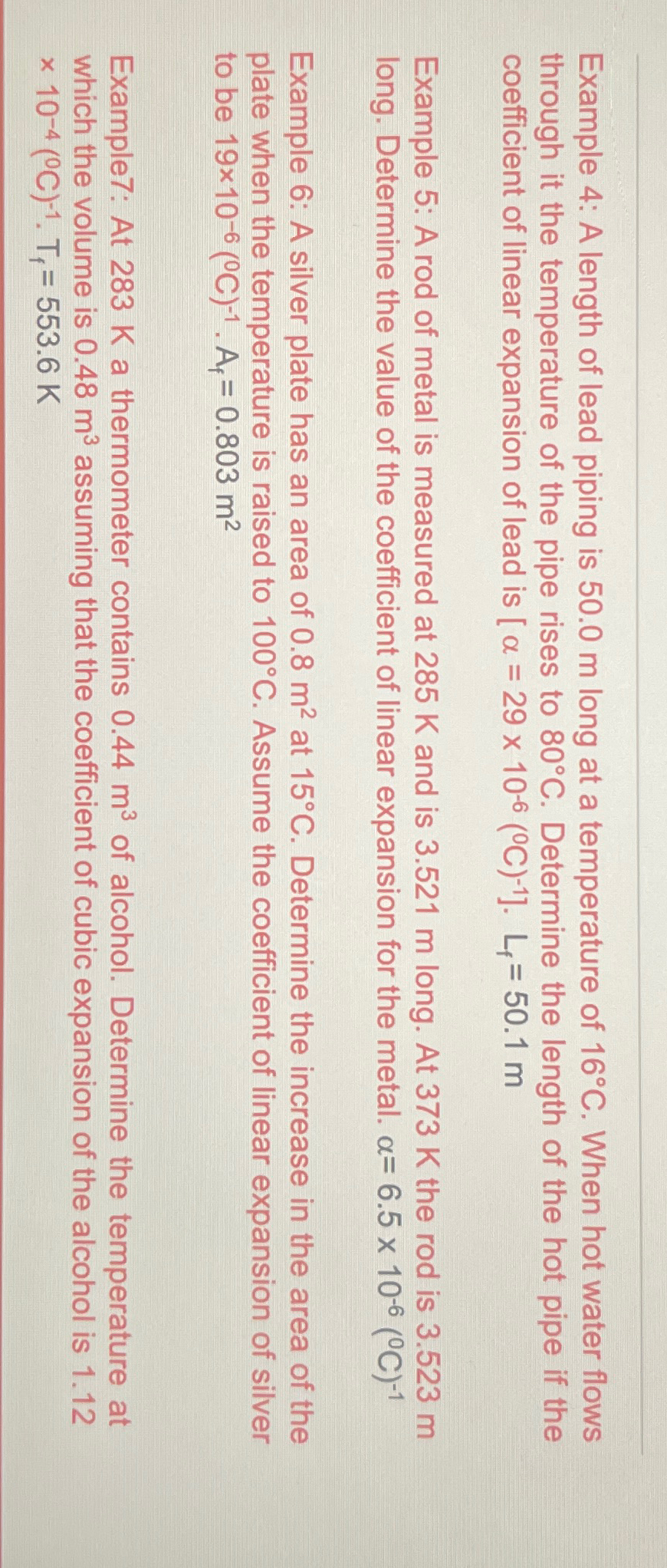 Solved Example 4: A length of lead piping is 50.0m ﻿long at | Chegg.com