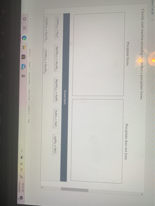 Solved stion 7 of 20 Classify each reaction according to | Chegg.com