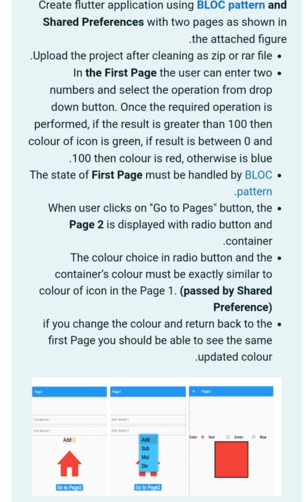 Solved Create flutter application using BLOC pattern and | Chegg.com