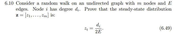 6.10 ﻿Consider a random walk on an undirected graph | Chegg.com