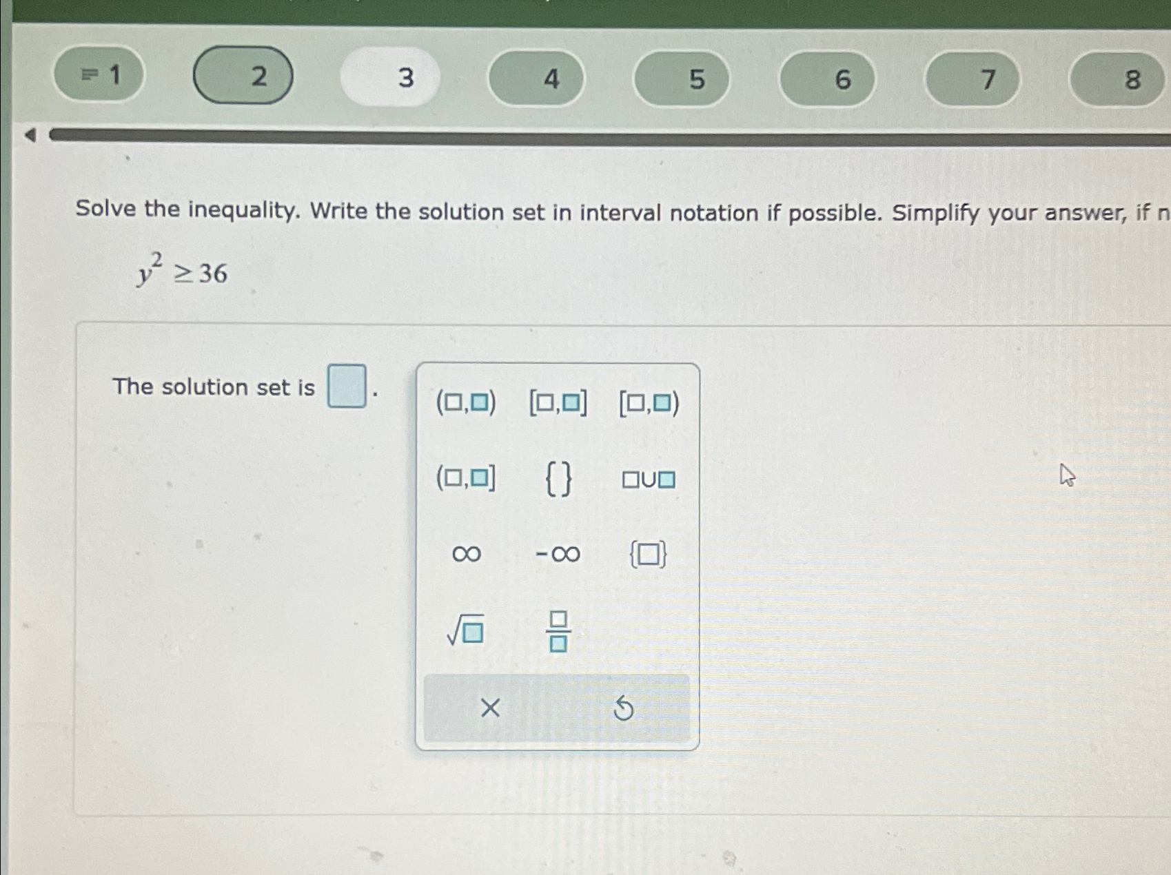 Solved =123568Solve the inequality. Write the solution set | Chegg.com