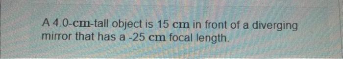 Solved A 4.0-cm-tall object is 15 cm in front of a diverging | Chegg.com