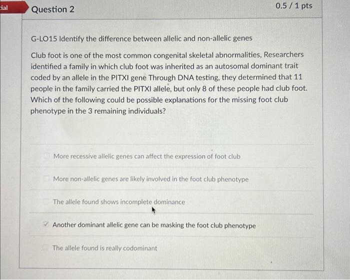 Solved G-LO15 Identify the difference between allelic and | Chegg.com