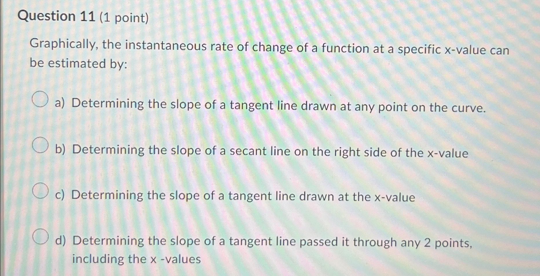 Solved Question 11 (1 ﻿point)Graphically, the instantaneous | Chegg.com