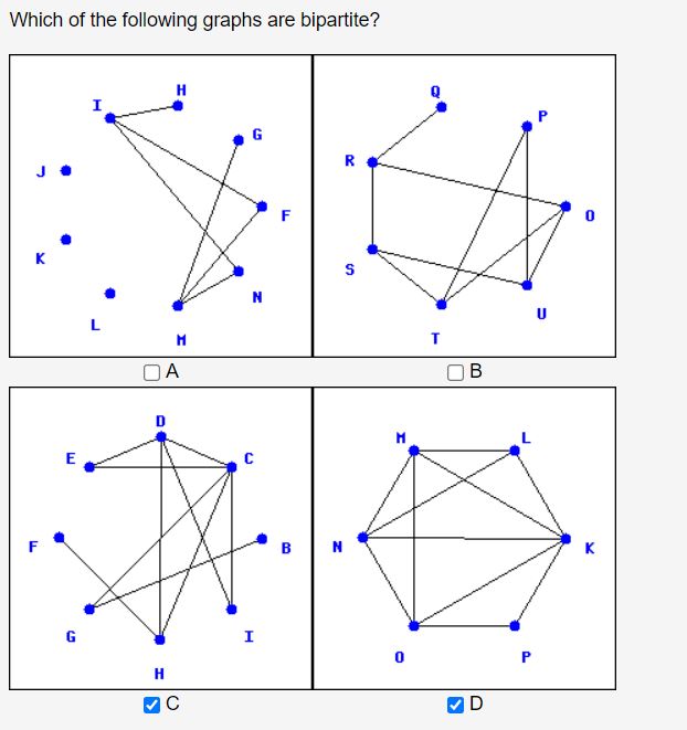 Solved Which of the following graphs are bipartite?A, ﻿B, ﻿C | Chegg.com