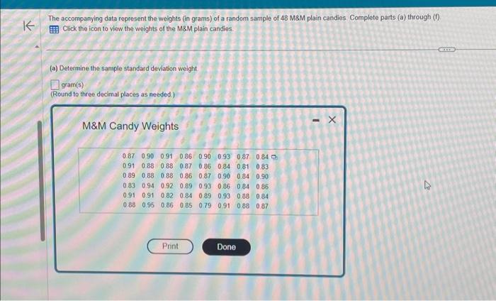 Solved The accompanying data represent the weights (in | Chegg.com