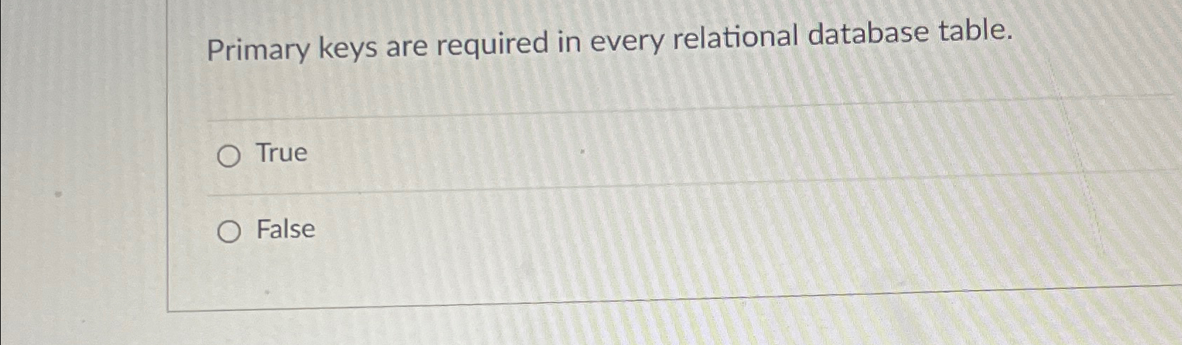 Solved Primary keys are required in every relational | Chegg.com