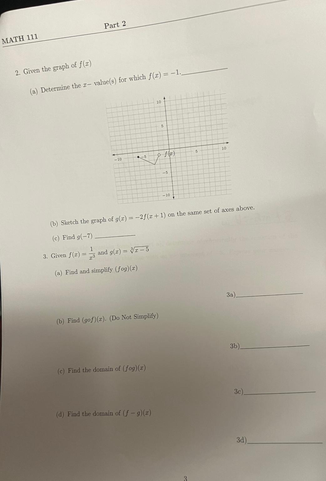 Solved Part 2MATH 1112. ﻿Given the graph of f(x)(a) | Chegg.com