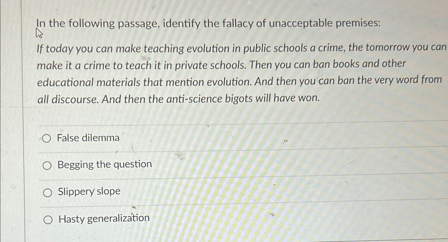 Solved In the following passage, identify the fallacy of | Chegg.com