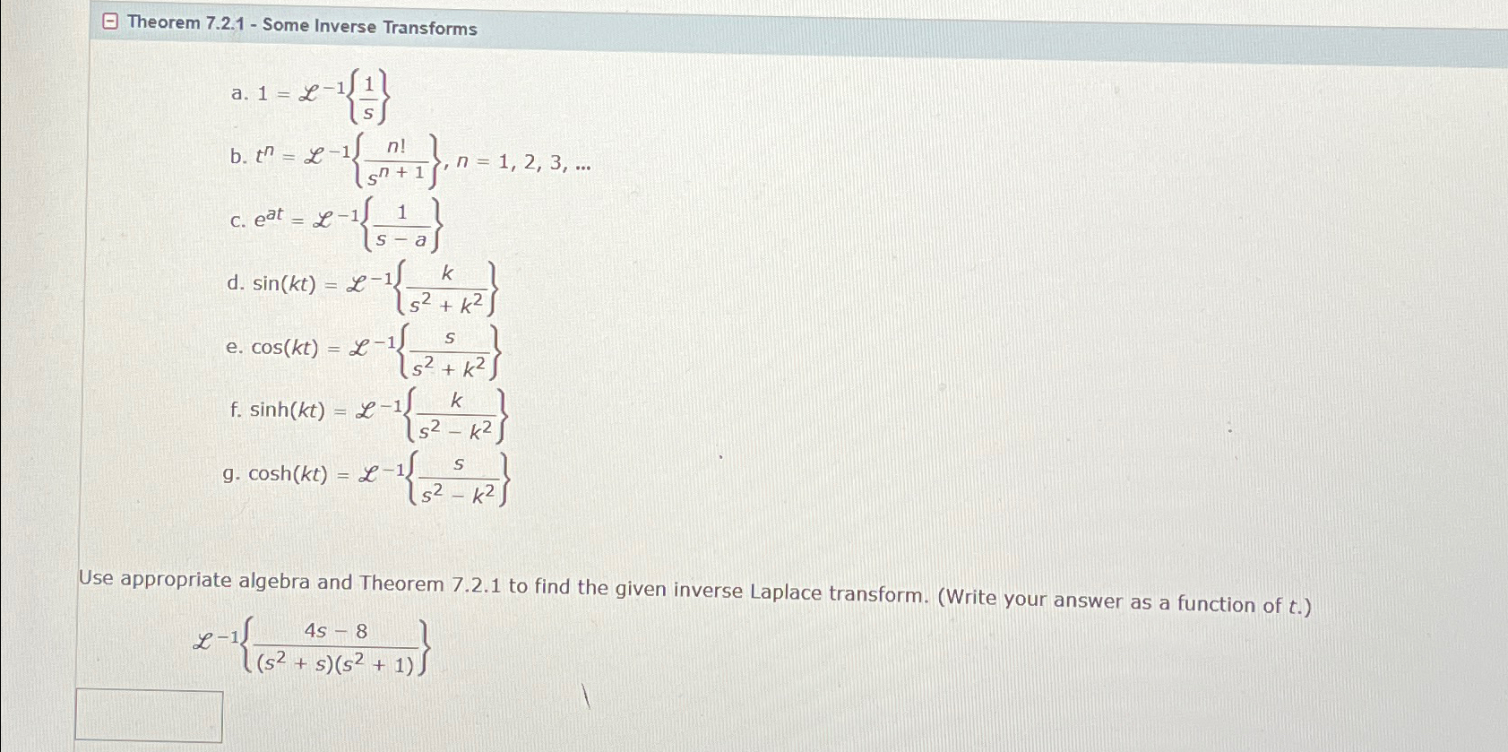 Solved Theorem 7.2.1 - ﻿Some Inverse | Chegg.com