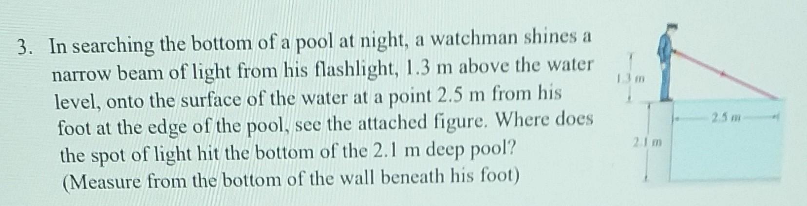 Solved In searching the bottom of a pool at night, a | Chegg.com