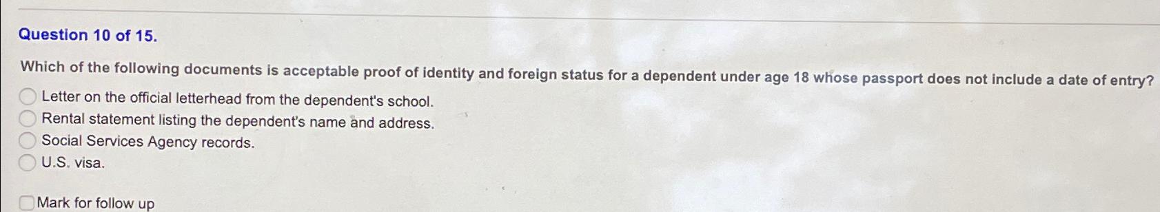 Solved Question 10 ﻿of 15.Which of the following documents | Chegg.com