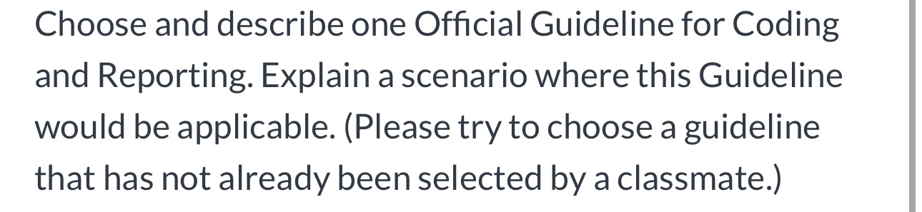 Solved Choose and describe one Official Guideline for Coding | Chegg.com