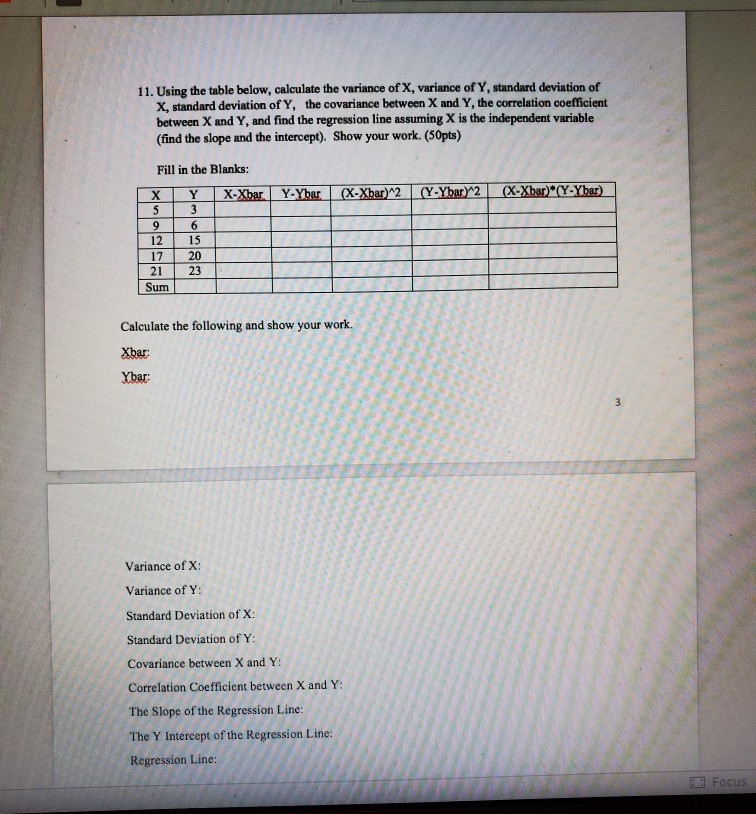 Solved 11. Using the table below, calculate the variance of | Chegg.com