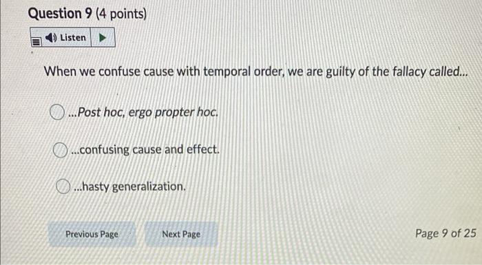 Solved Question 9 (4 points) Listen → When we confuse cause | Chegg.com