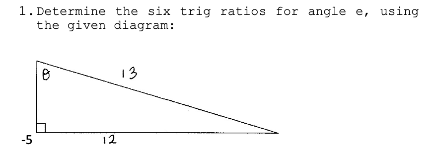 Solved Determine the six trig ratios for angle e, ﻿usingthe | Chegg.com
