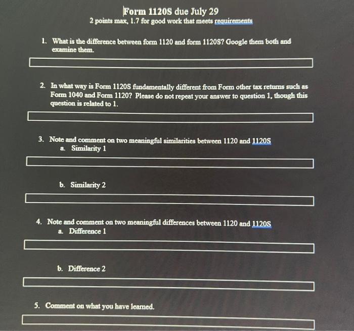 Solved 1. What is the difierence between form 1120 and form | Chegg.com