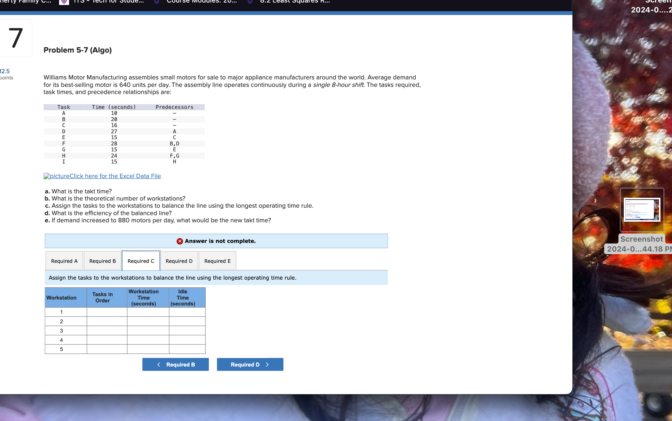 Solved Problem 5-7 (Algo)Williams Motor Manufacturing | Chegg.com