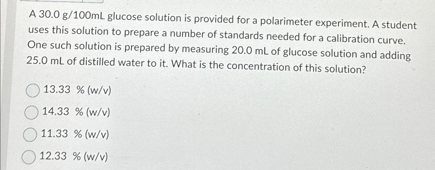 Solved A 30.0g100mL ﻿glucose solution is provided for a | Chegg.com