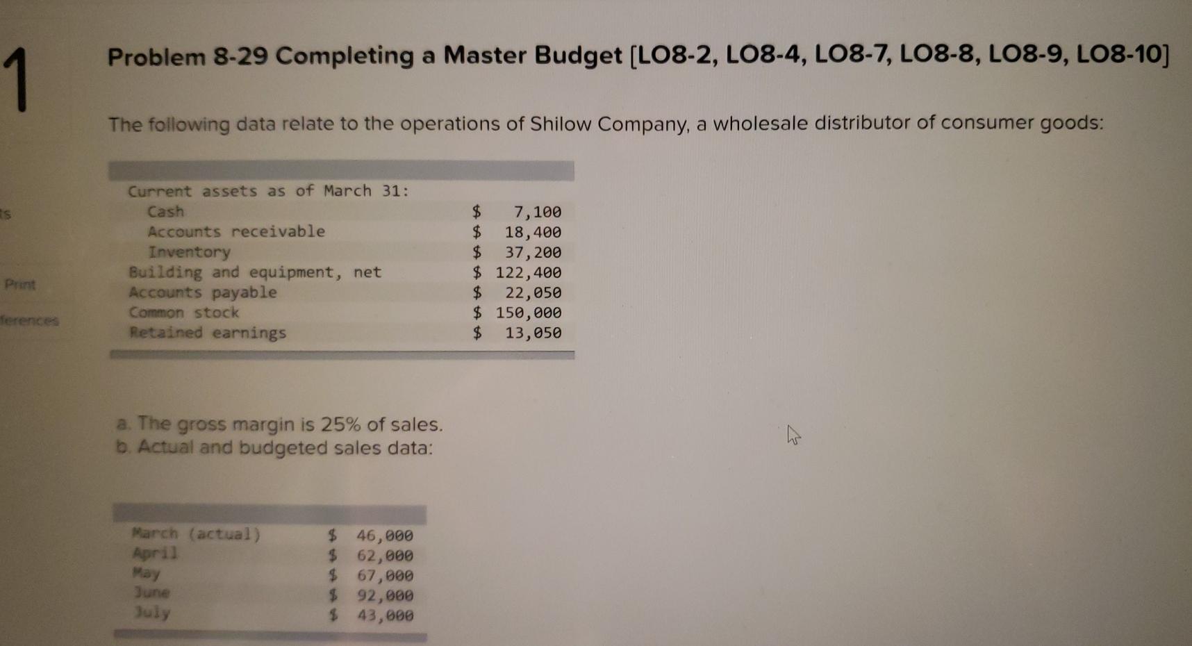 Solved Problem 8-29 Completing a Master Budget (LO8-2, | Chegg.com