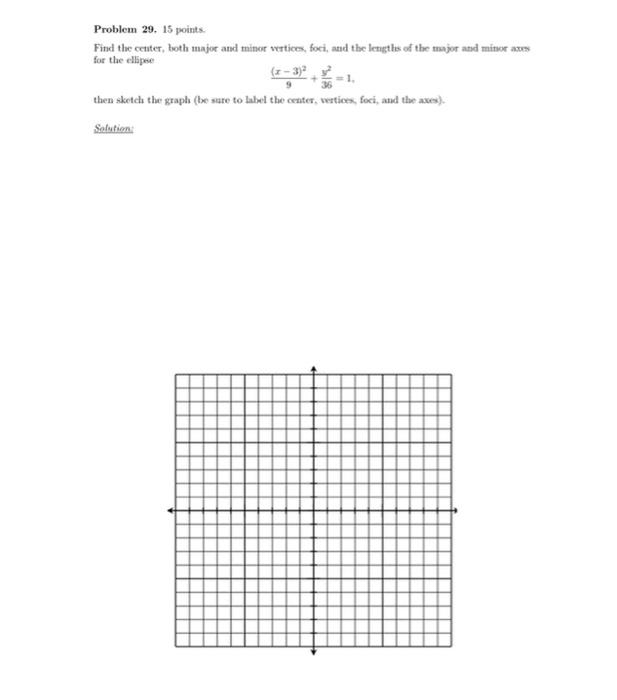 Solved Problem 29. 15 points. Find the center, both major | Chegg.com