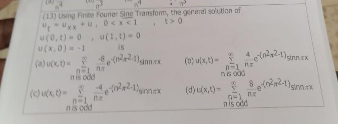 Solved no (13) Using Finite Fourier Sine Transform, the | Chegg.com