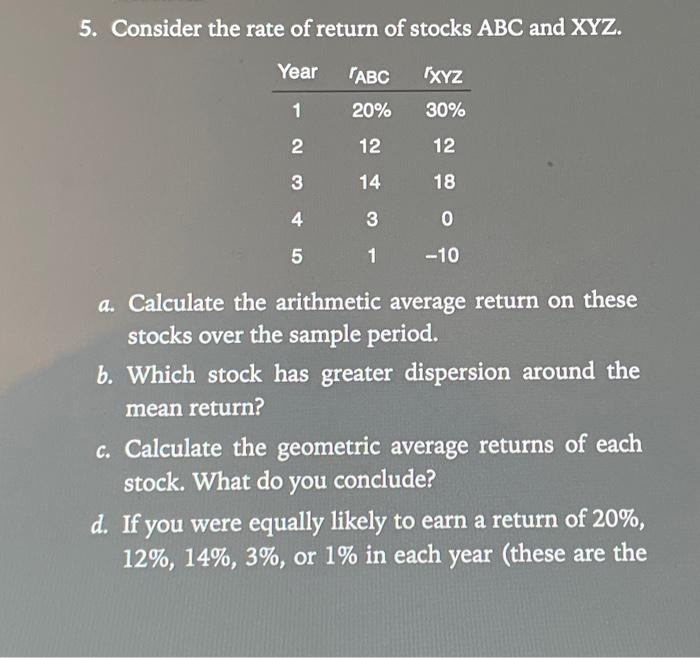 Solved 5. Consider the rate of return of stocks \\( | Chegg.com