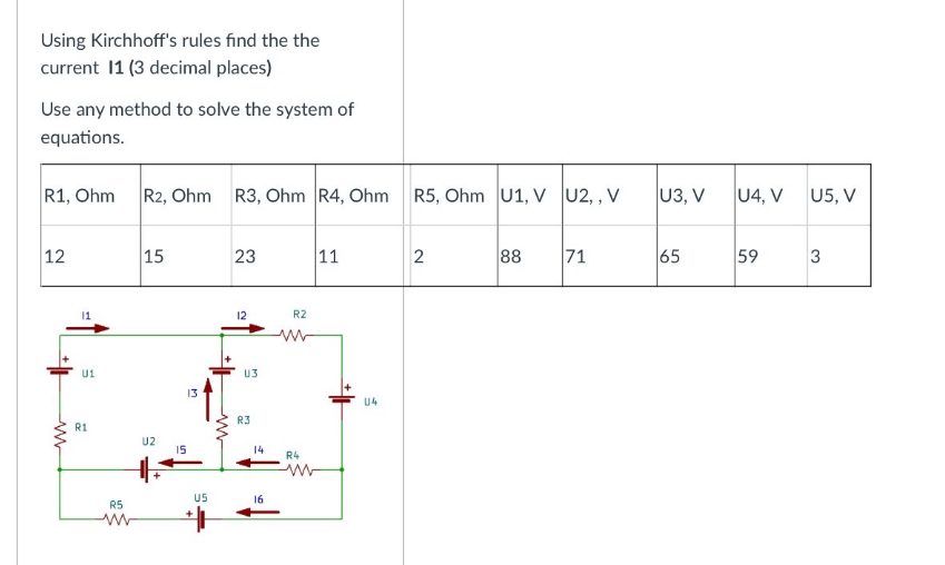 Using Kirchhoff's rules find the the current I1 (3 | Chegg.com