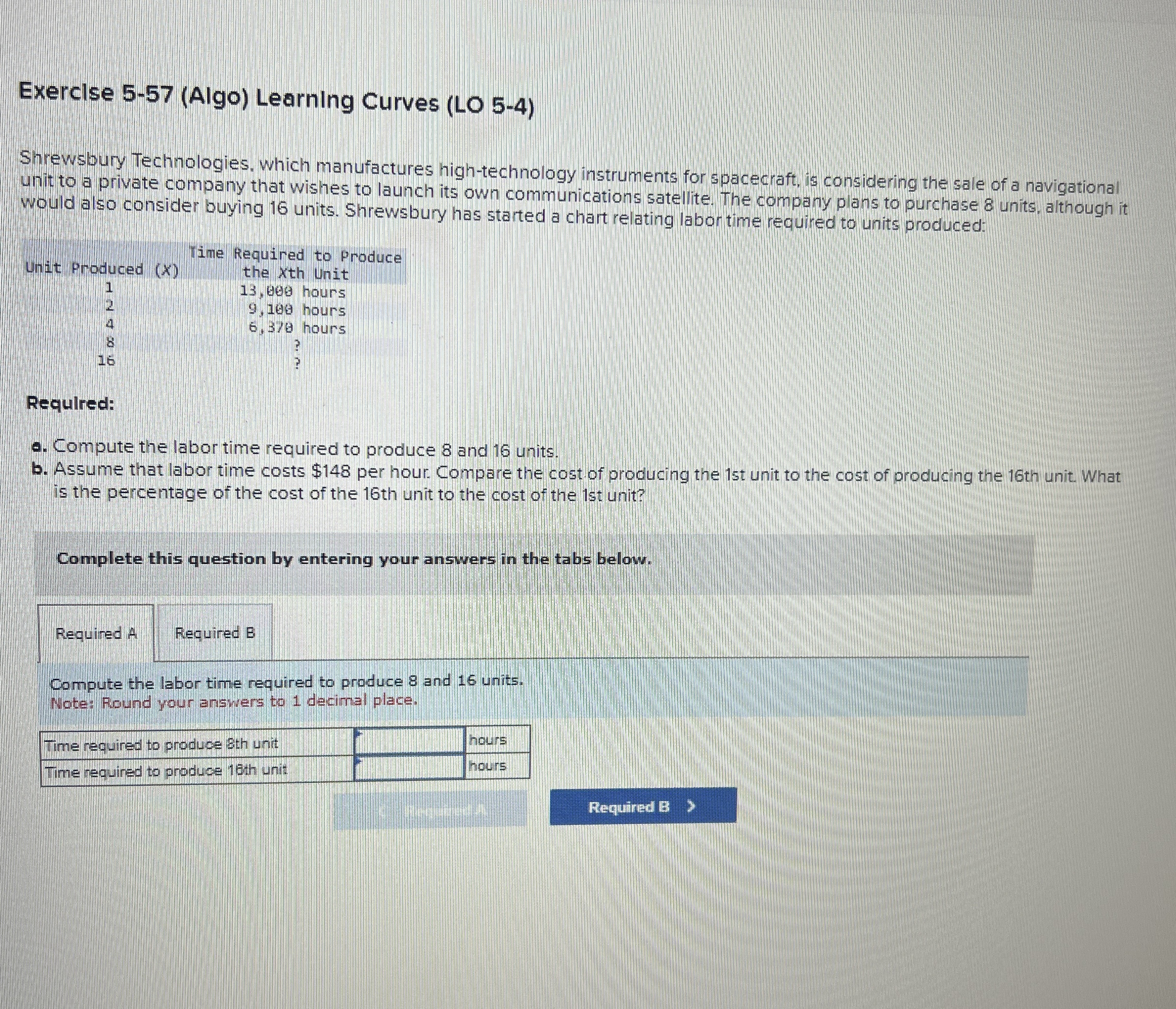 Solved Exercise 5-57 (Algo) ﻿Learning Curves (LO | Chegg.com