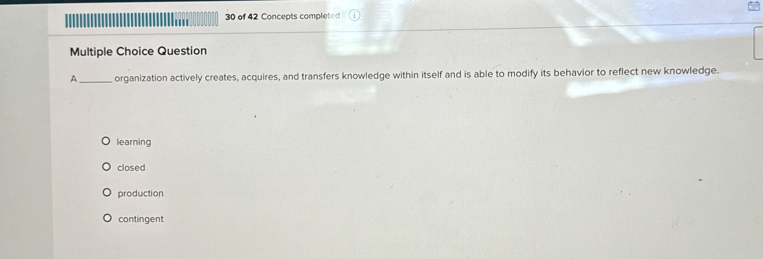 Solved 30 ﻿of 42 ﻿Concepts completedMultiple Choice | Chegg.com