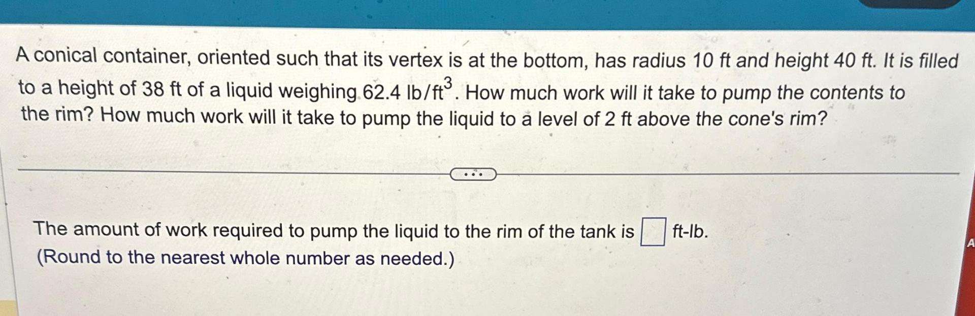 Solved A conical container, oriented such that its vertex is | Chegg.com