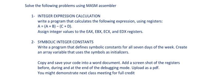 Solved Olve The Following Problems Using Masm Assembler 1