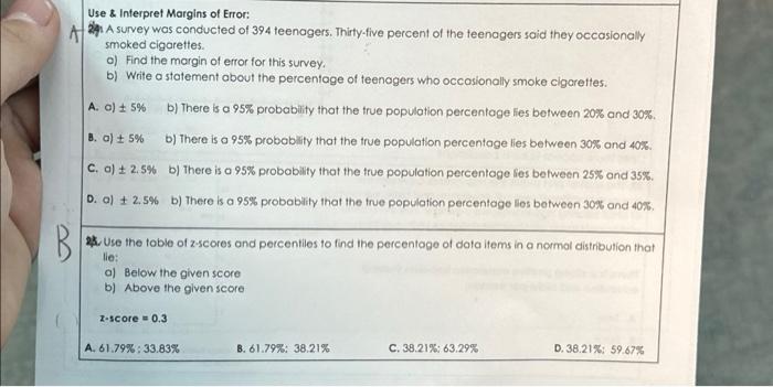 Solved Use \& Interpret Margins of Error: 24. A survey was | Chegg.com