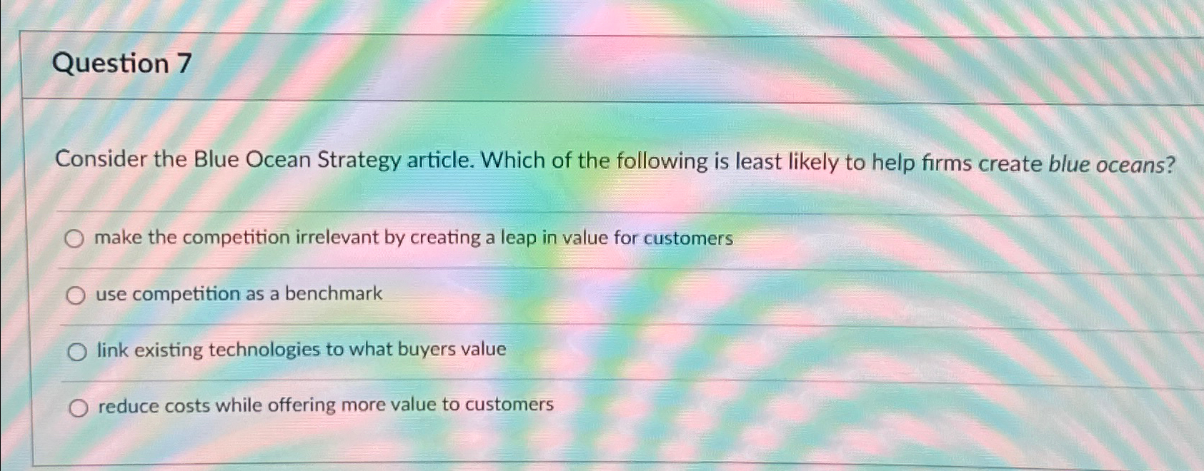 Solved Question 7Consider the Blue Ocean Strategy article. | Chegg.com