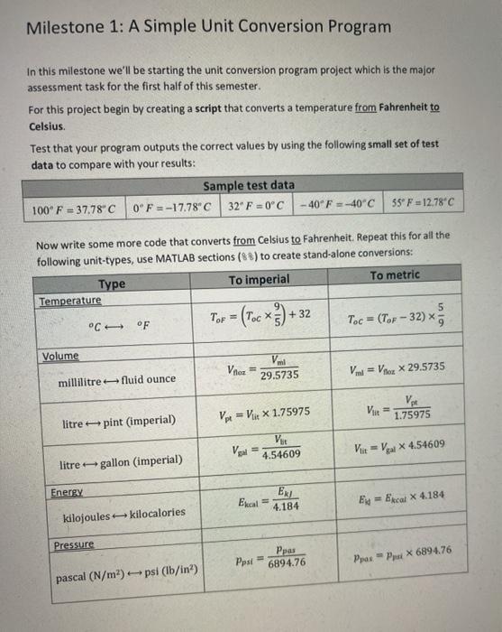 Solved Milestone 1: A Simple Unit Conversion Program In this | Chegg.com